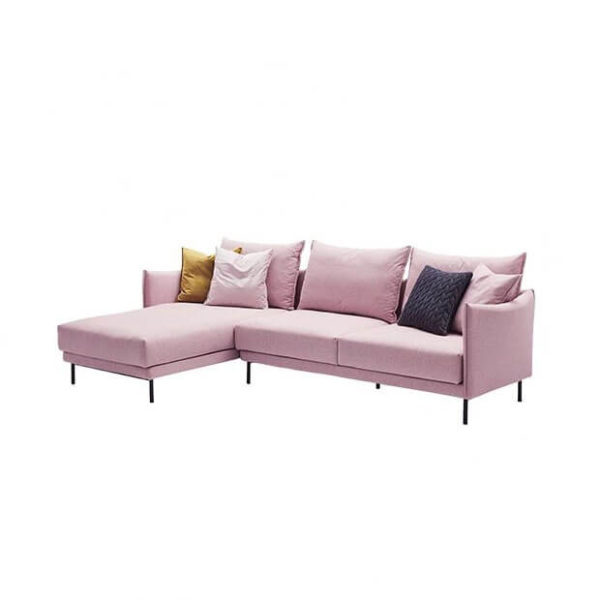 Pink Corner Sofa In Modern Design With Metal Legs
