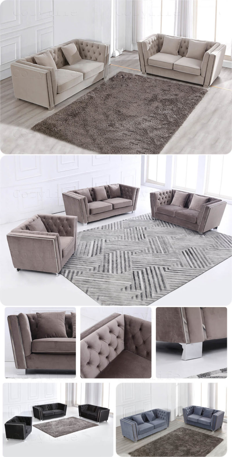 Tufted Back Sofa In 3 Pieces | 3 Pieces Button Tufted Sofa