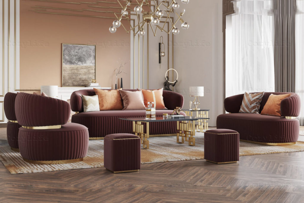 New Arrival Luxury Round Sofa Set | Pink Round Couch Set Design